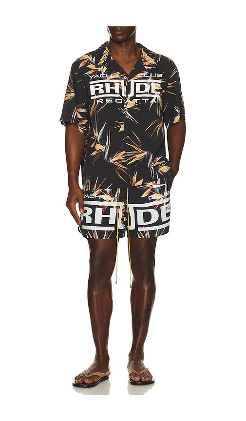 RHUDE rhude regatta club hawaiian shirt in black.